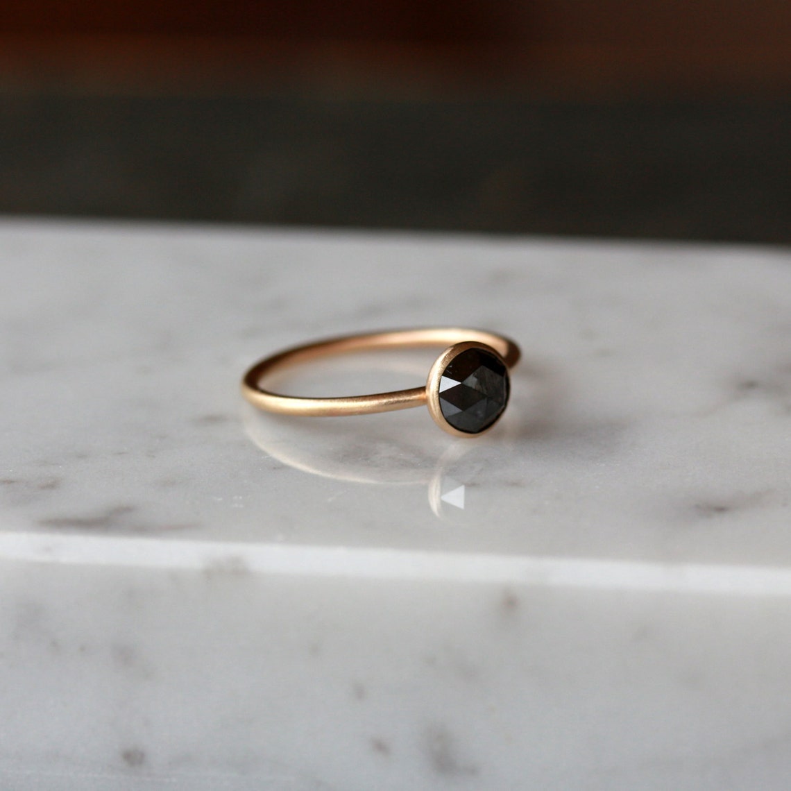 Black Diamond Ring Rose Cut Black Diamond Satin Matte Brushed - Etsy