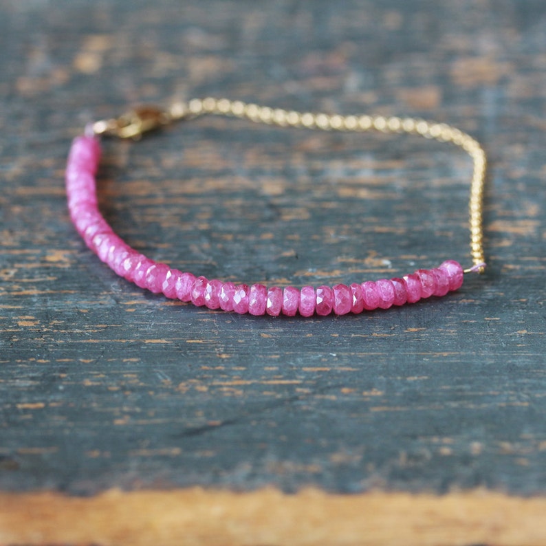 Dainty Pink Sapphire Bracelet, 14k Gold Fill Chain, September ...