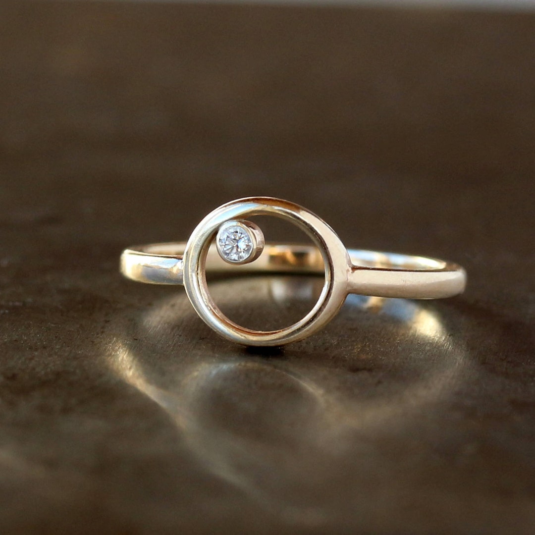 Gold Circle Diamond Ring Solid 14k Gold Open Circle Ring - Etsy