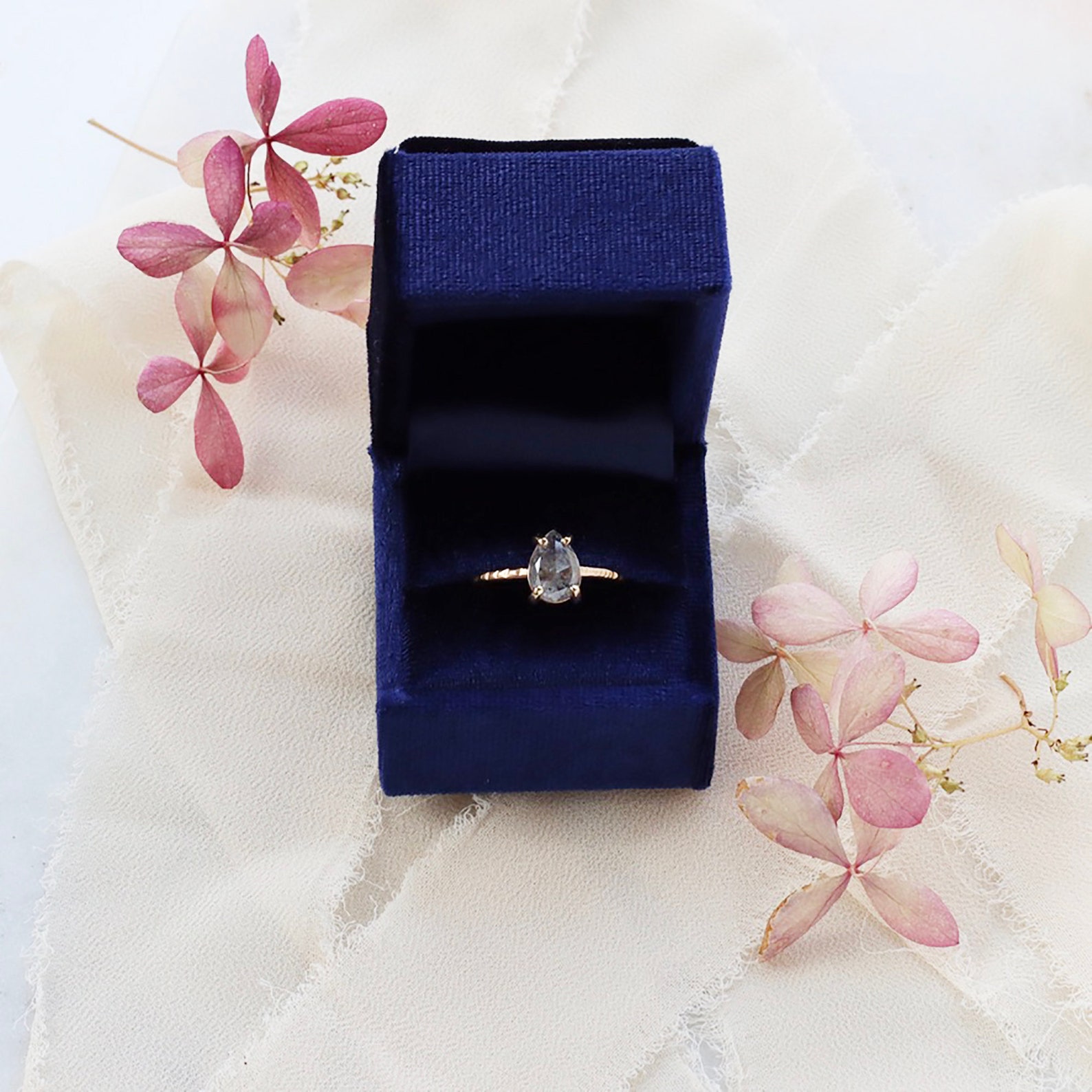 Navy Velvet Ring Box, Hinged for Your Perfect Proposal -- for Purchase ...