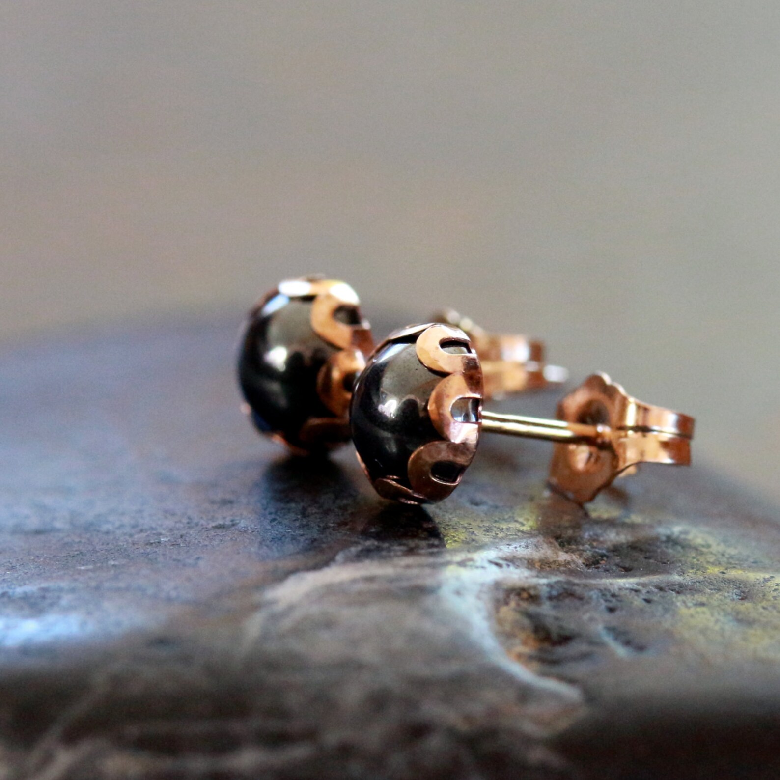 Hematite Stud Earrings, 14k Gold Filled Posts, Black Gemstone Jewelry ...