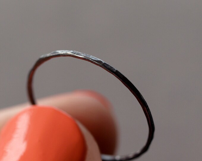 Thin Black Ring, Black Stacking Ring, Slim Sterling Silver Band ...
