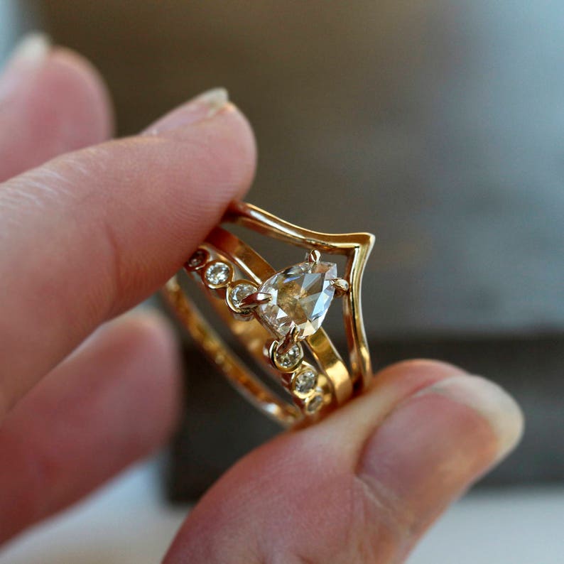 Diamond Cuff Ring 14k Solid Gold Open Space Ring Stacking | Etsy