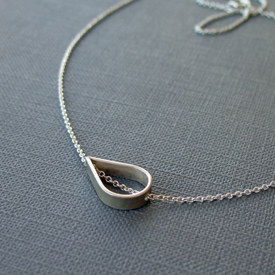 Silver Teardrop Necklace Open Teardrop Slide Simple Silver - Etsy