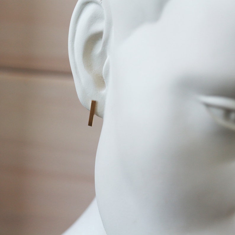 14k Gold Bar Earrings Gold Line Earrings 12mm Long Stick - Etsy