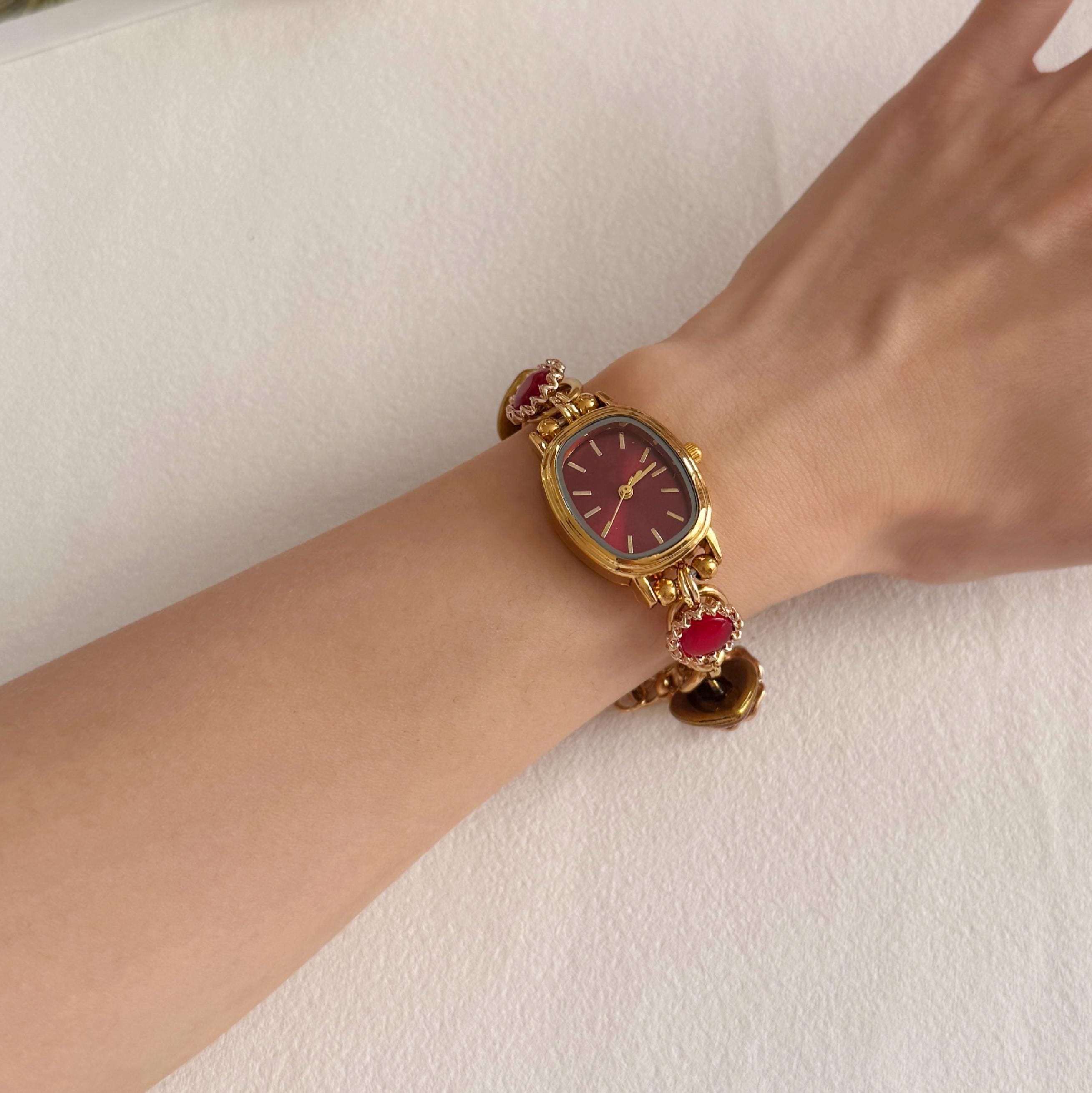 Handmade Vintage Gemstone Watch Bracelet,gold Pearl Stone Mini Dial ...
