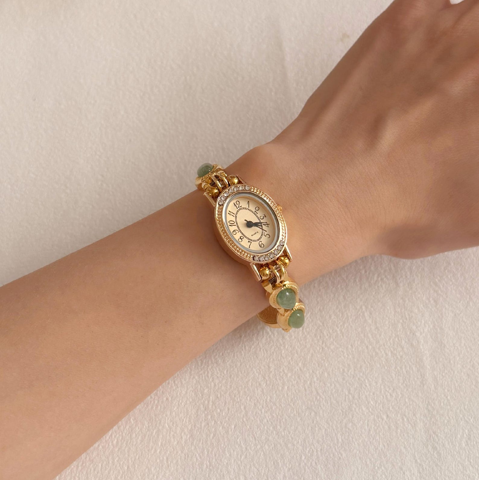 Handmade Vintage Gemstone Watch Bracelet,gold Pearl Stone Mini Dial ...