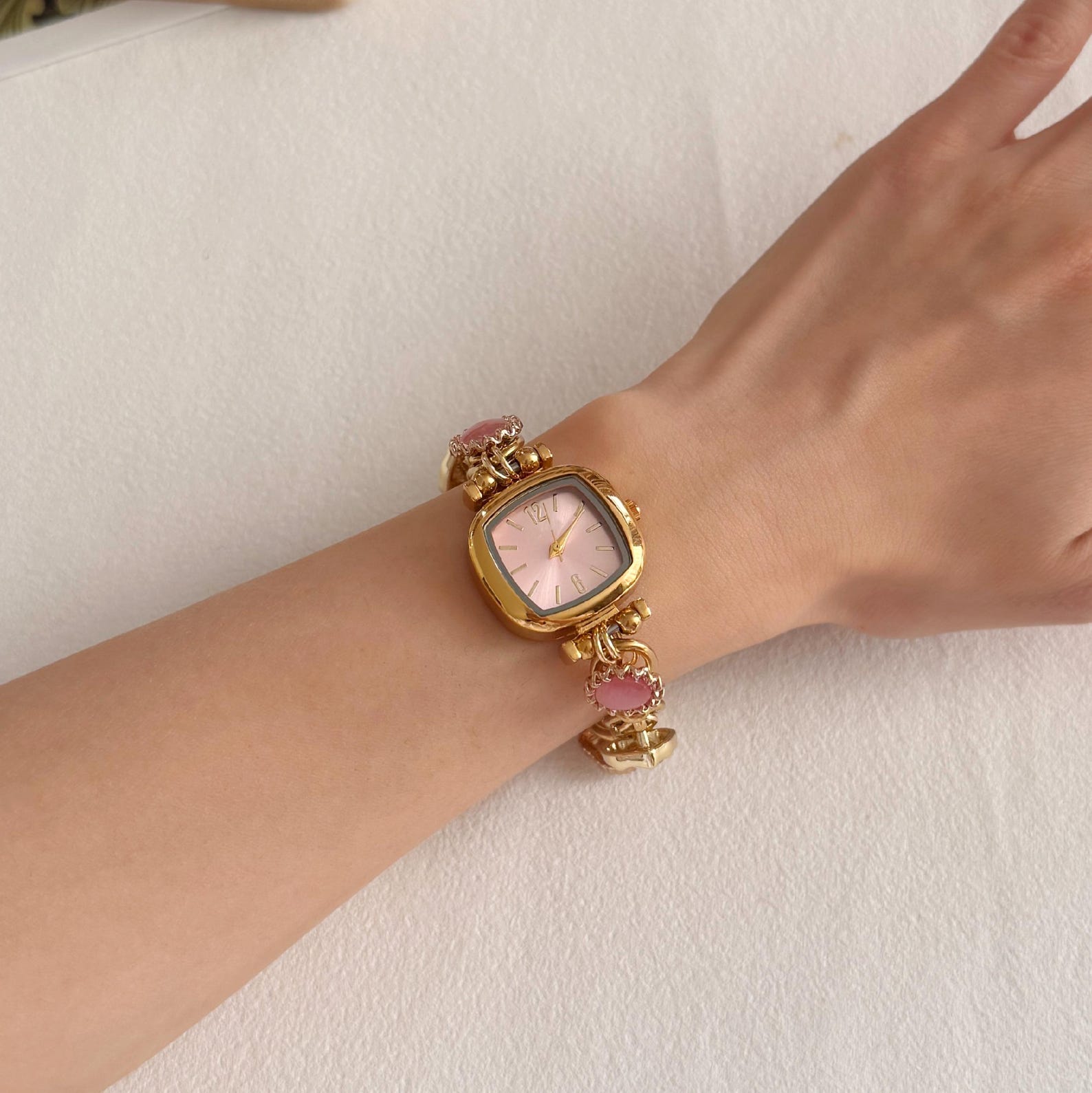 Handmade Vintage Gemstone Watch Bracelet,gold Pearl Stone Mini Dial ...