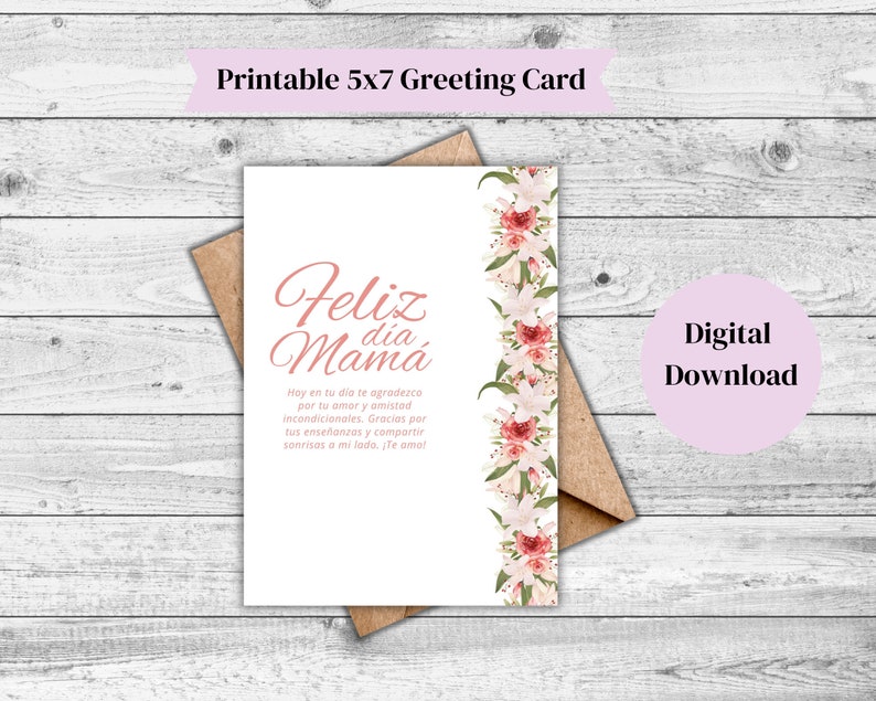 Dia De Las Madres Printable Card, Mother's Day Spanish Printable Card ...