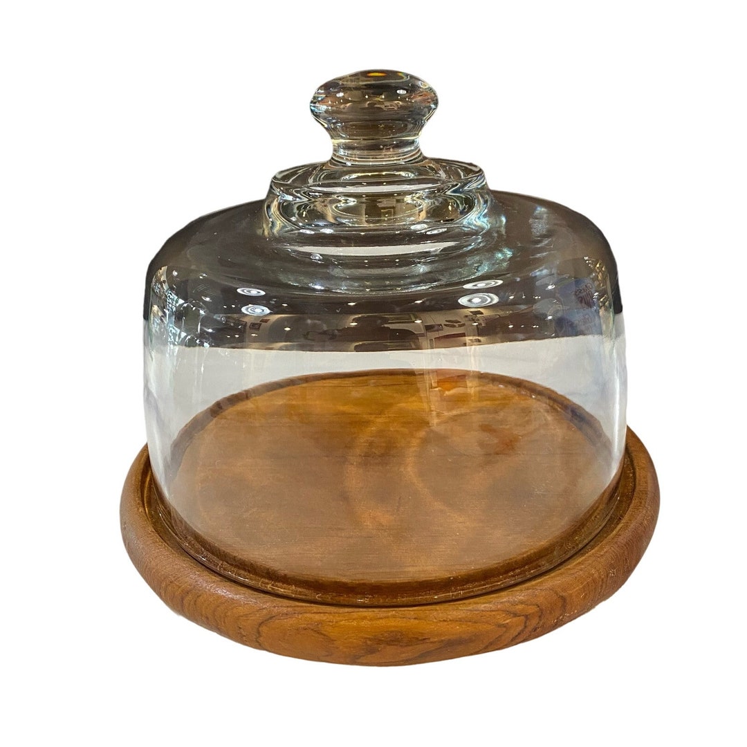 Dolphin Vintage Cheese Server With Dome Teak Base - Etsy