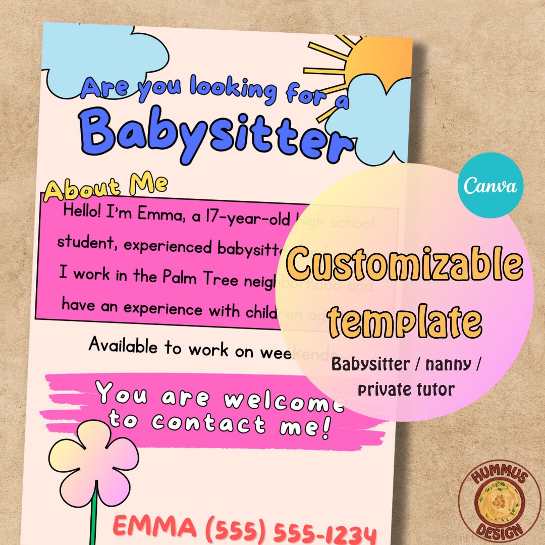 Editable Babysitter Flyer Advertisement for a Babysitter / Nanny ...
