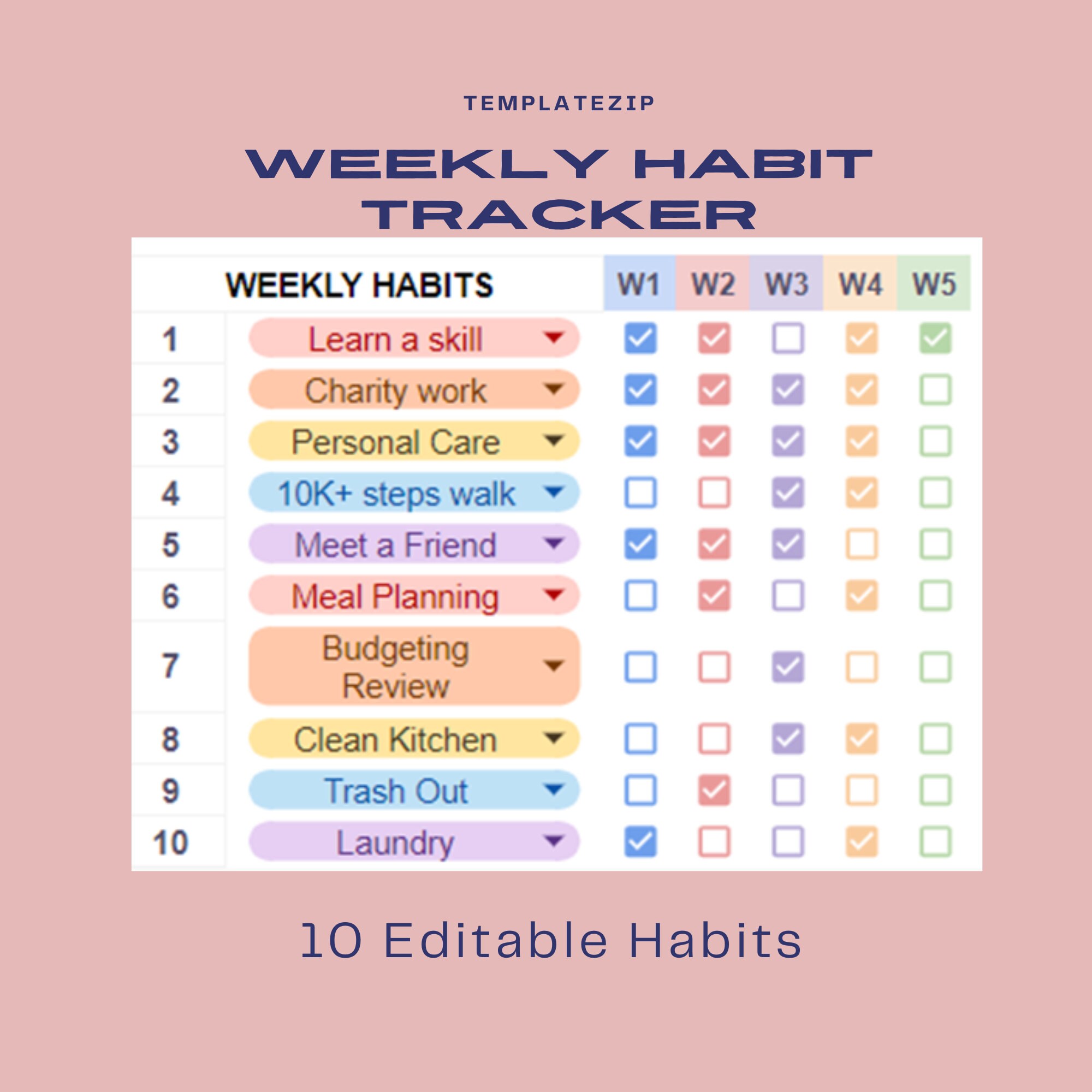 Habit Tracker Daily Weekly Goal Planner Digital Dashboard Simple Tasks ...