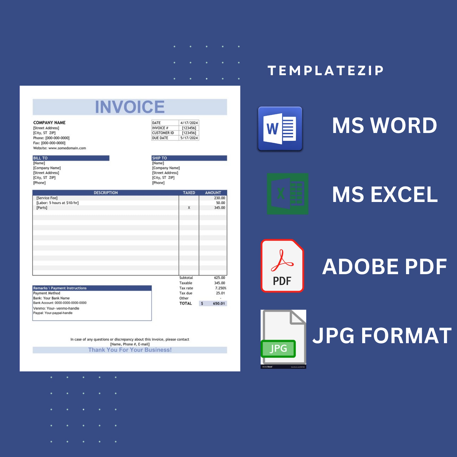 Invoice Template | Editable Invoice - Microsoft Word Invoice Fillable ...