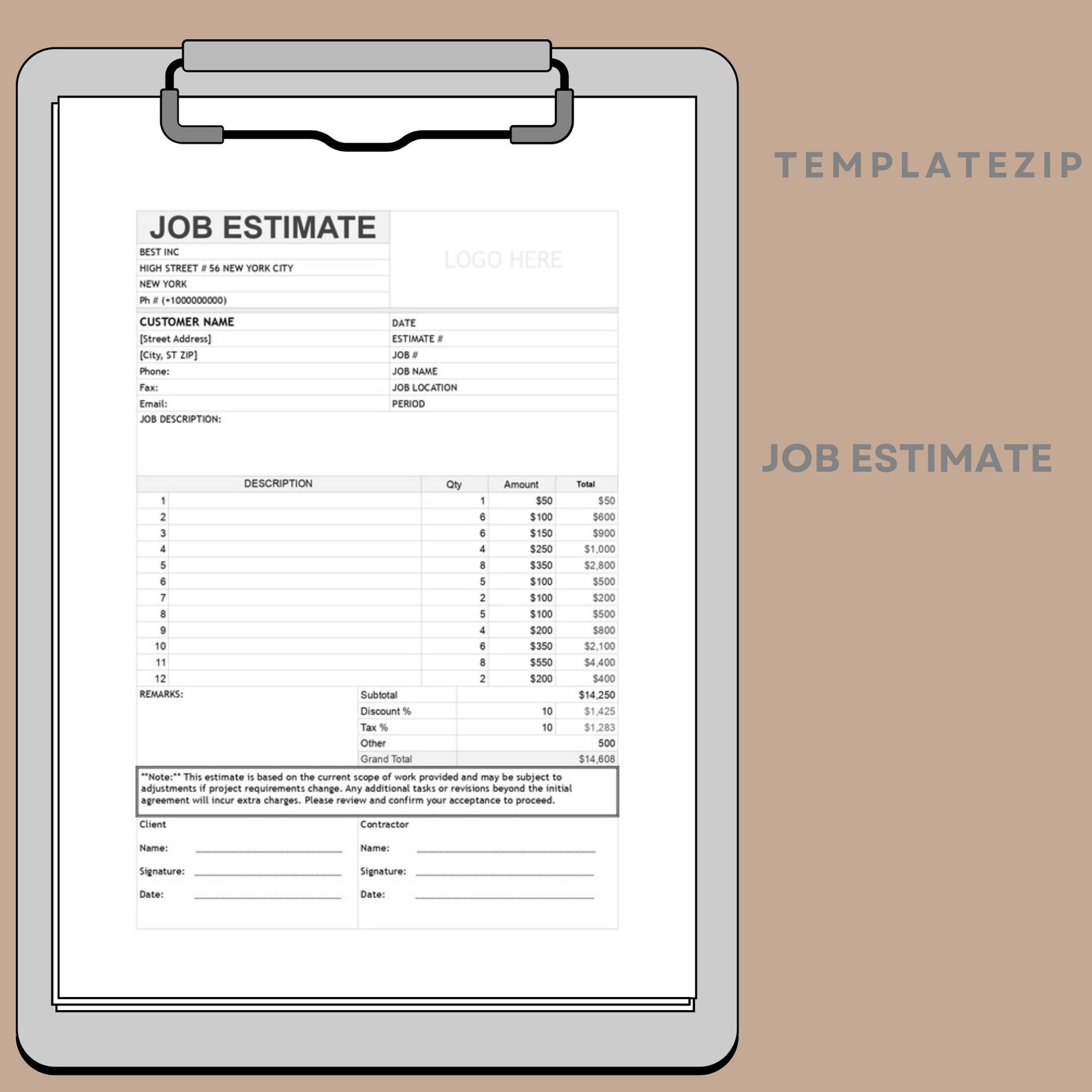 Job Estimate Template | Budget Proposal Estimate Spreadsheet ...