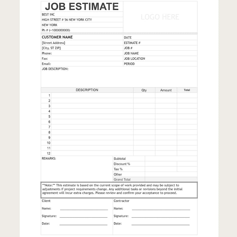 Job Estimate Template | Budget Proposal Estimate Spreadsheet ...