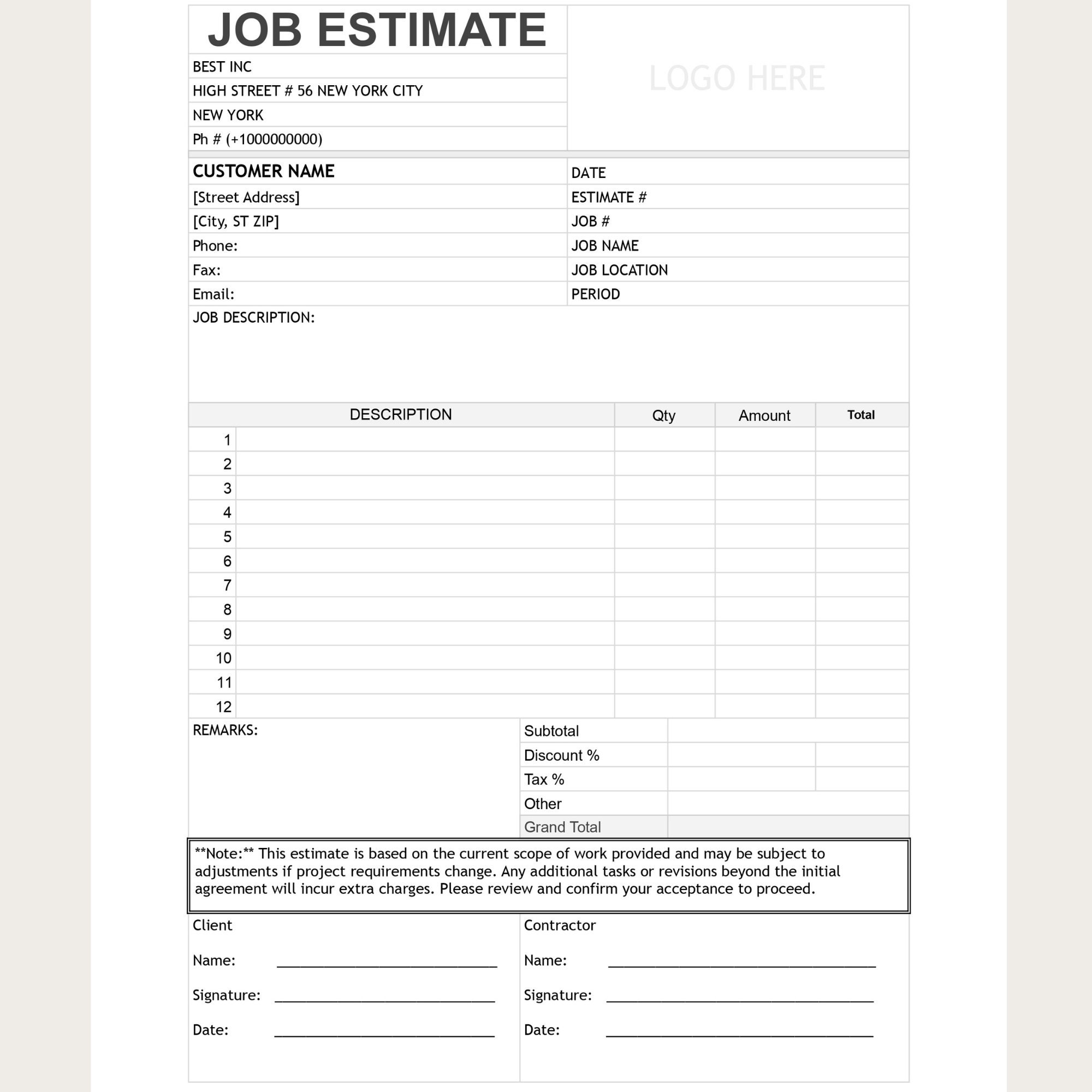 Job Estimate Template | Budget Proposal Estimate Spreadsheet ...