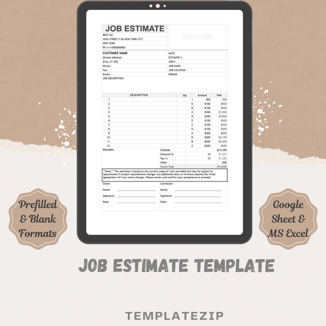 Job Estimate Template | Budget Proposal Estimate Spreadsheet ...