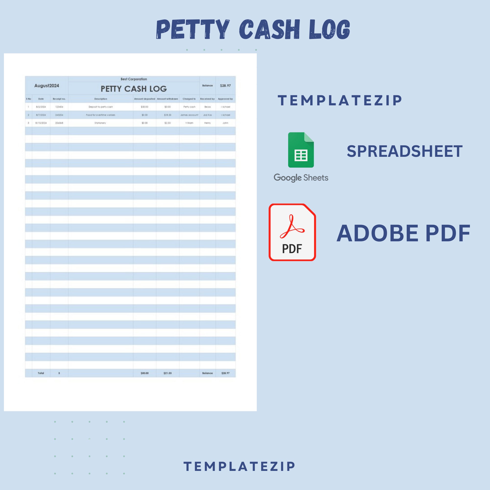 Petty Cash Log | Petty Expenses Tracker Small Cash Management Daily ...