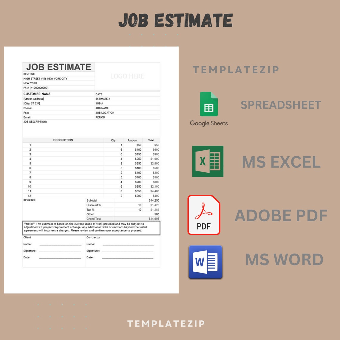 Job Estimate Template | Budget Proposal Estimate Spreadsheet ...