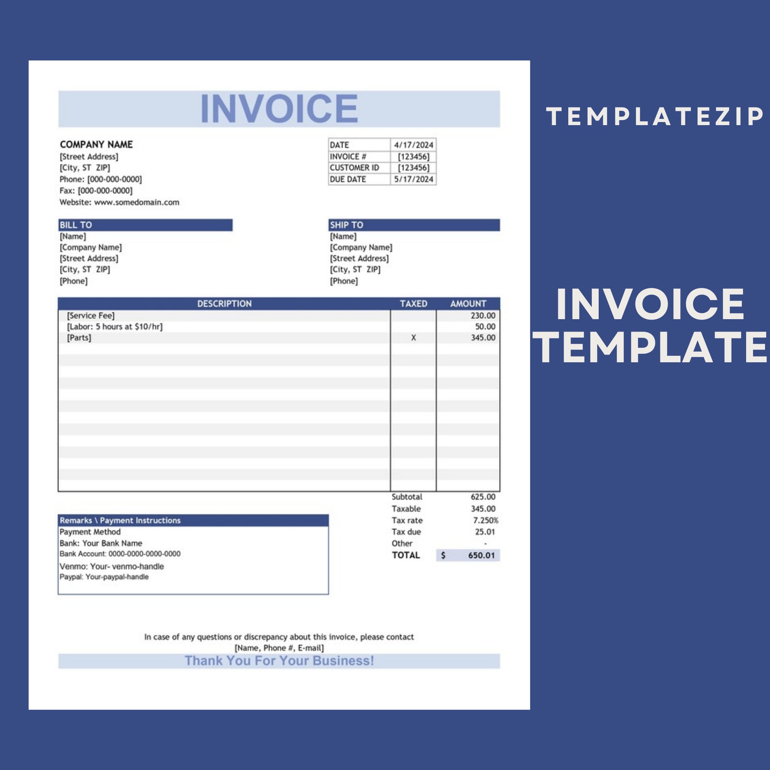 Invoice Template | Editable Invoice - Microsoft Word Invoice Fillable ...