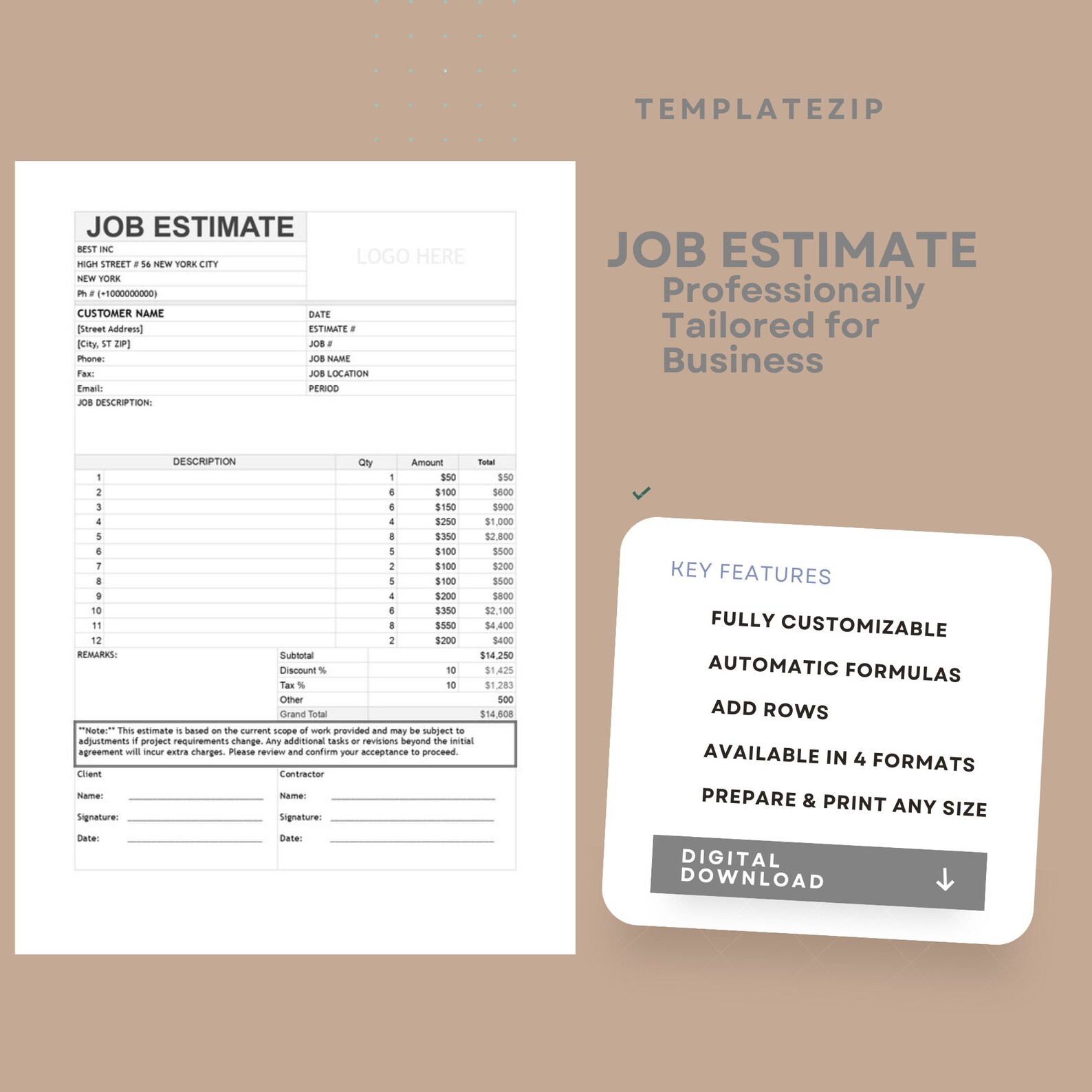 Job Estimate Template | Budget Proposal Estimate Spreadsheet ...