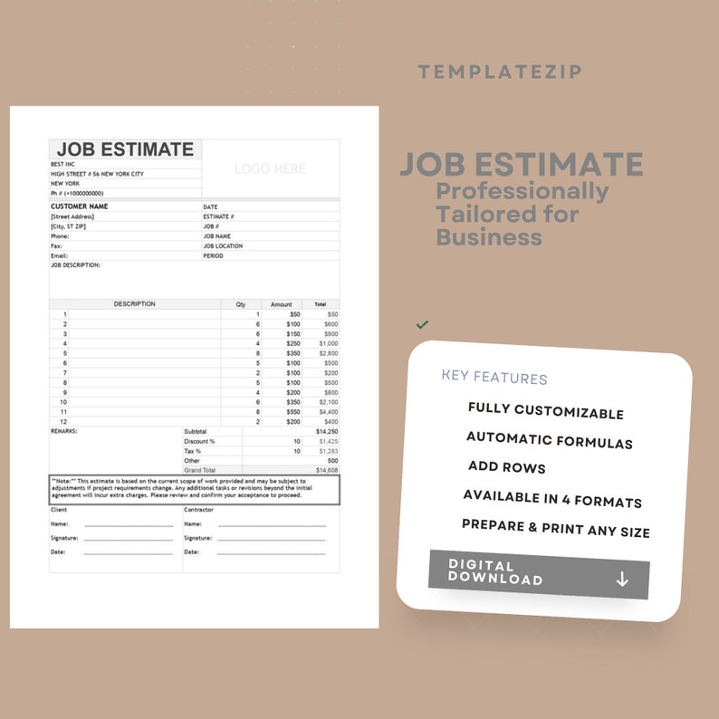 Job Estimate Template | Budget Proposal Estimate Spreadsheet ...