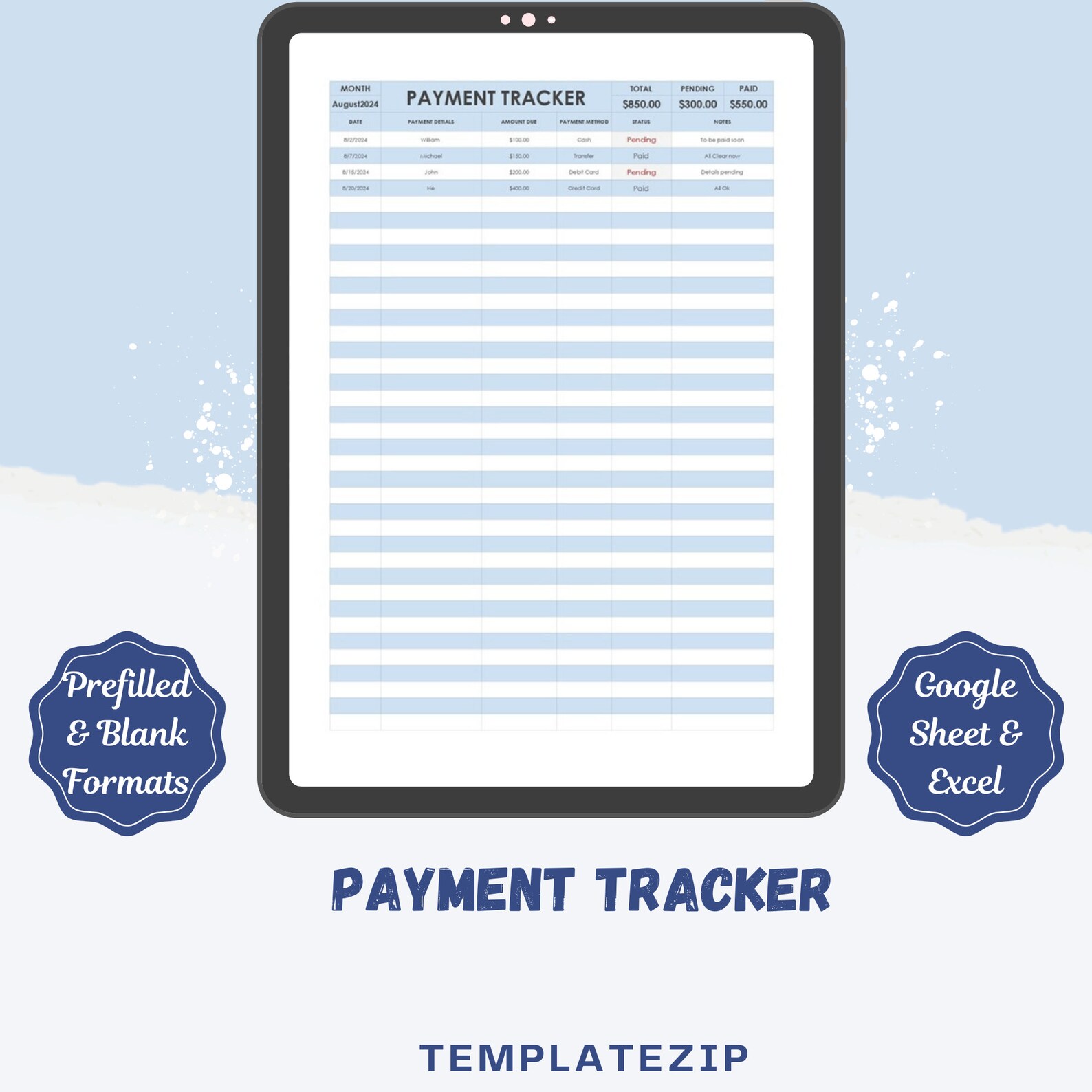 Payment Tracker Spreadsheet Template. Printable Client Payment History ...