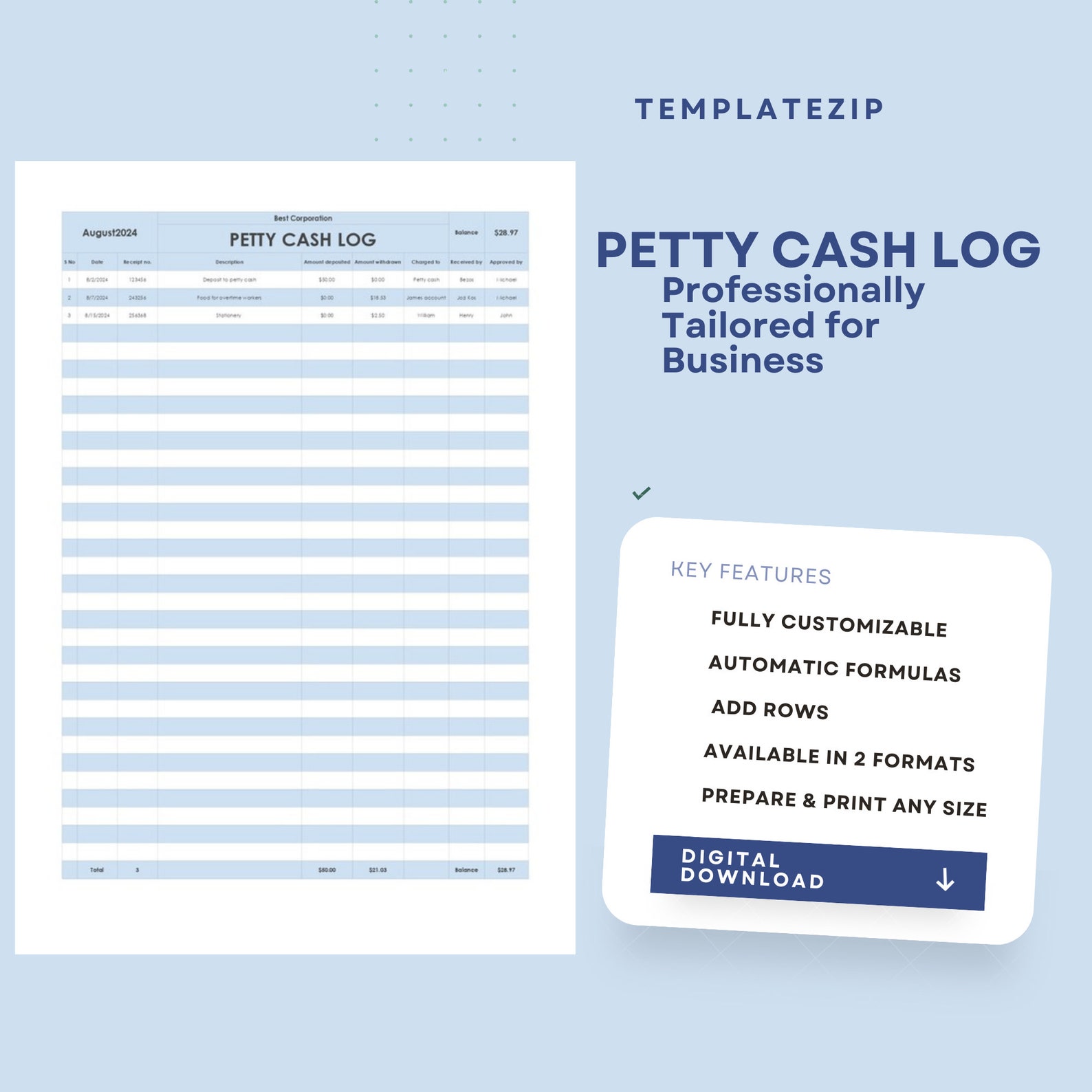 Petty Cash Log | Petty Expenses Tracker Small Cash Management Daily ...