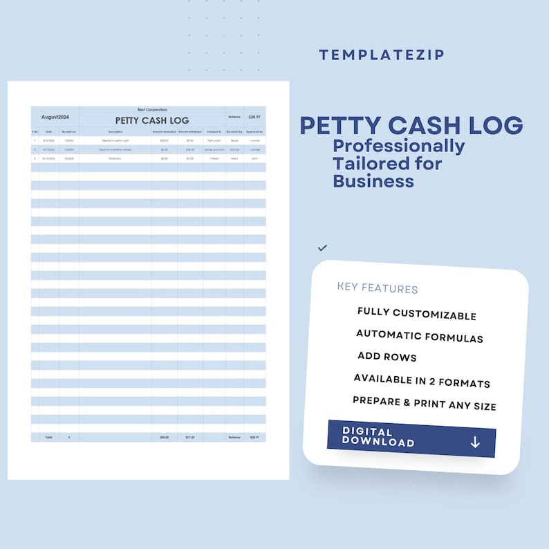 Petty Cash Log | Petty Expenses Tracker Small Cash Management Daily ...