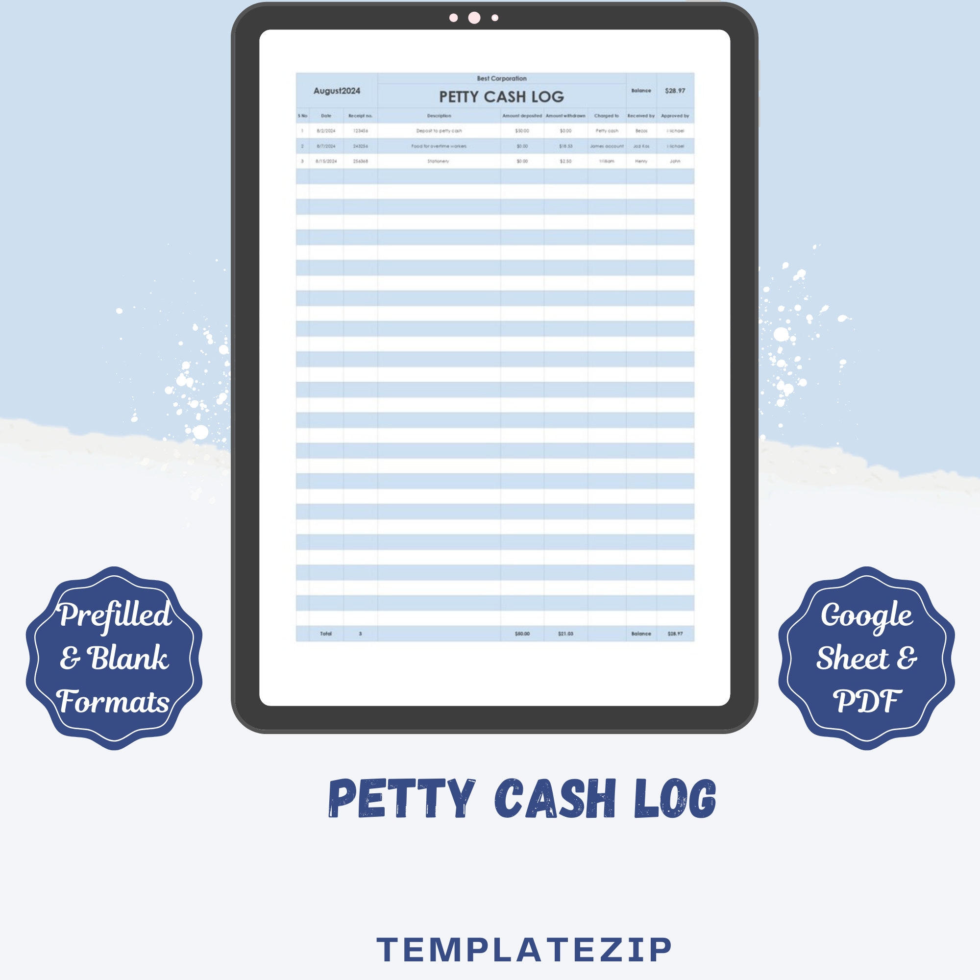 Petty Cash Log | Petty Expenses Tracker Small Cash Management Daily ...