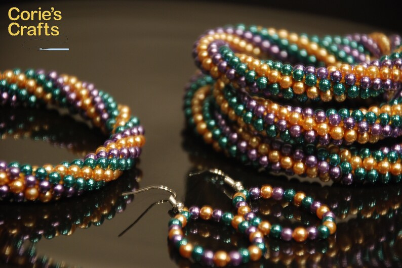 Mardi Gras Beaded Necklace, Handmade Beaded Fat Tuesday Jewelry Set ...