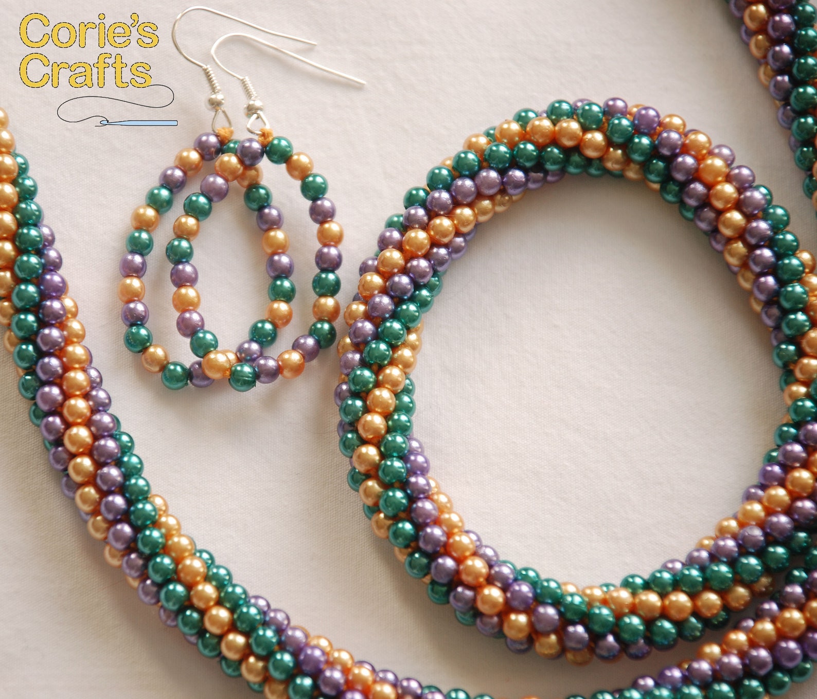 Mardi Gras Beaded Necklace, Handmade Beaded Fat Tuesday Jewelry Set ...