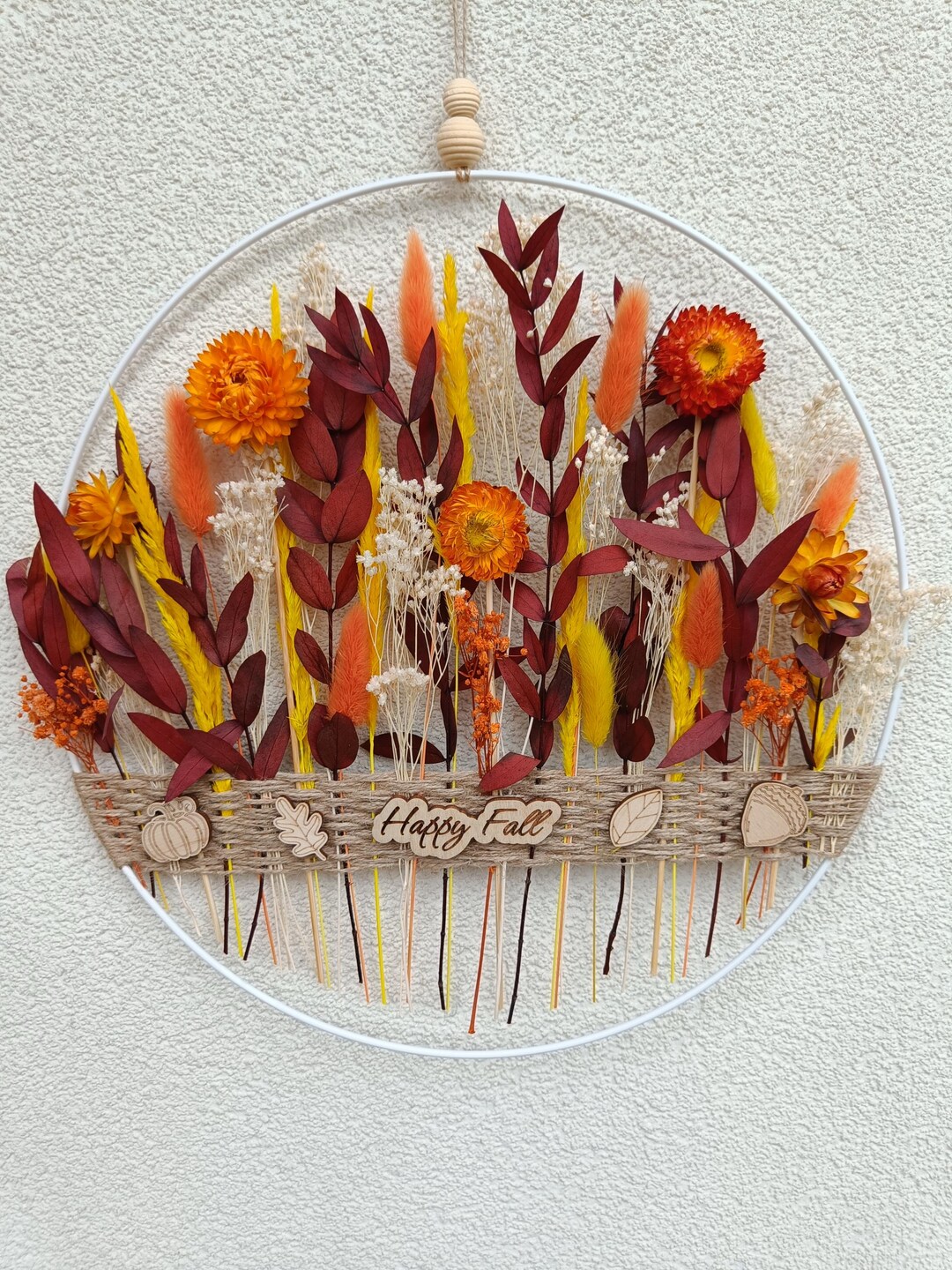 Happy Fall - Autumn Decoration With Dried Flowers, Fall Wall Hanging ...