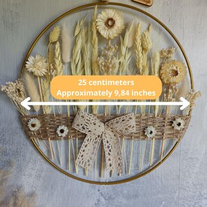 Boho Hoop With Beige Dried Flowers, Gold Floral Hoop, Wall Hanging ...
