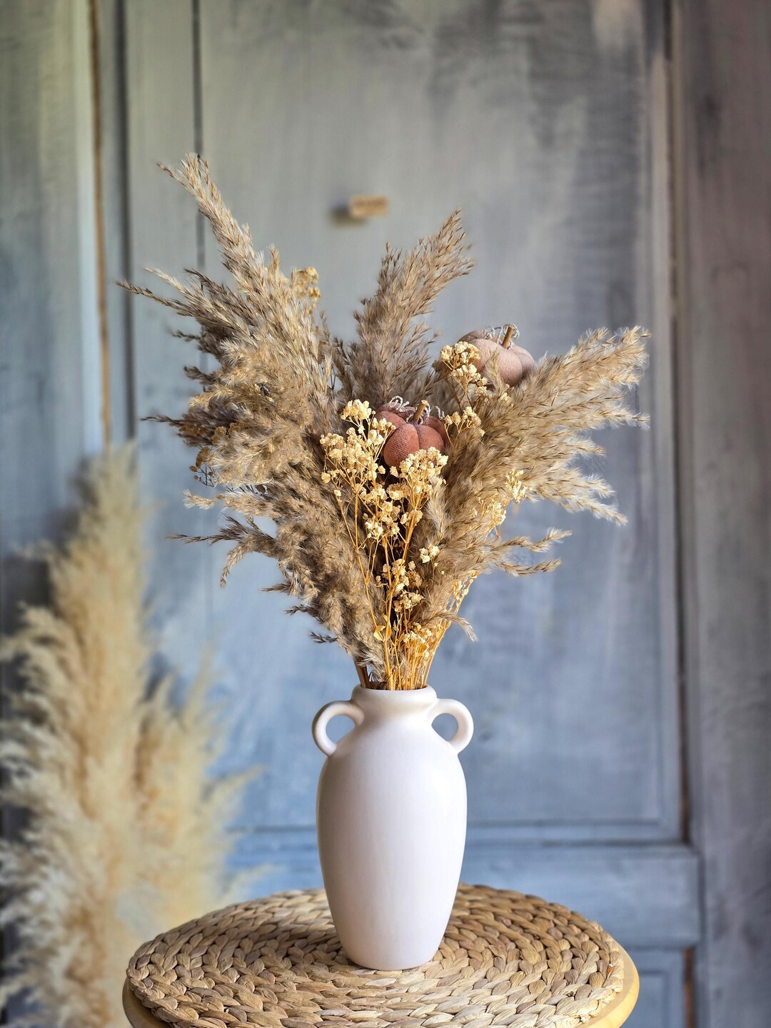 Boho Pampas Pumpkin Bouquet, Autumn Floral Arrangement, Fall Vase Decor ...
