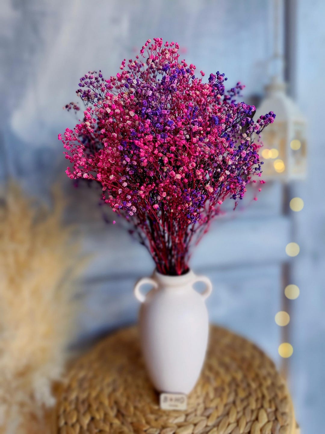 Vibrant Pink and Purple Baby's Breath Bouquet for Vase, Elegant ...