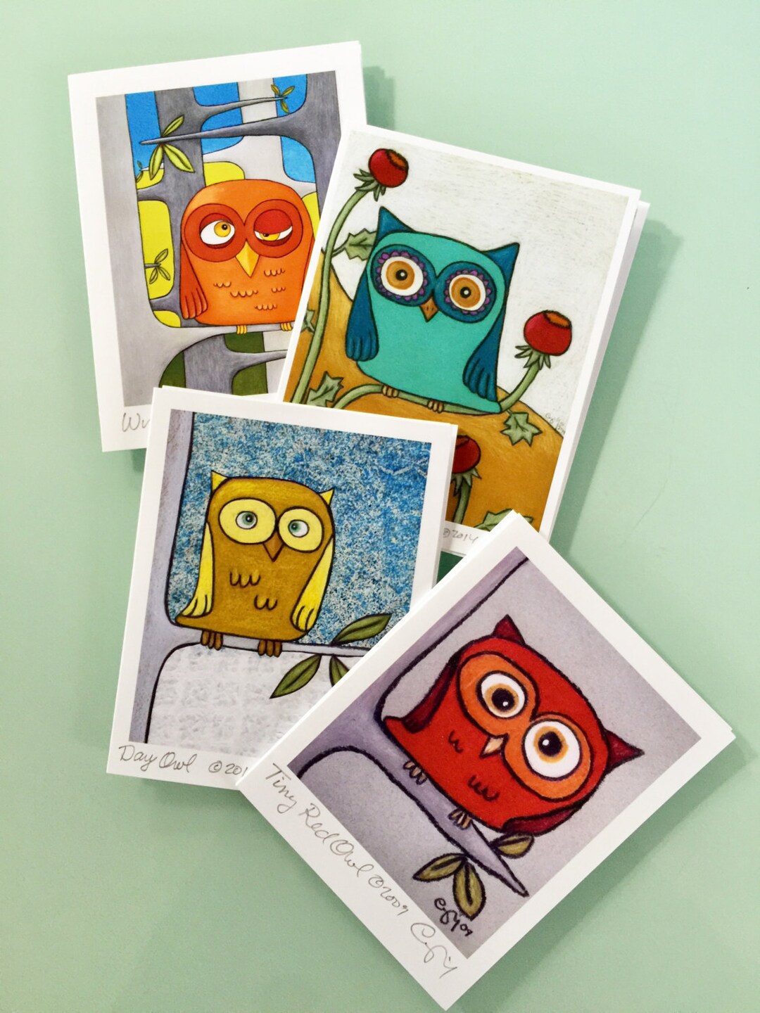 Colorful Owls, Greeting Card Set, Owl Lover Gift, Modern Owl Designs ...