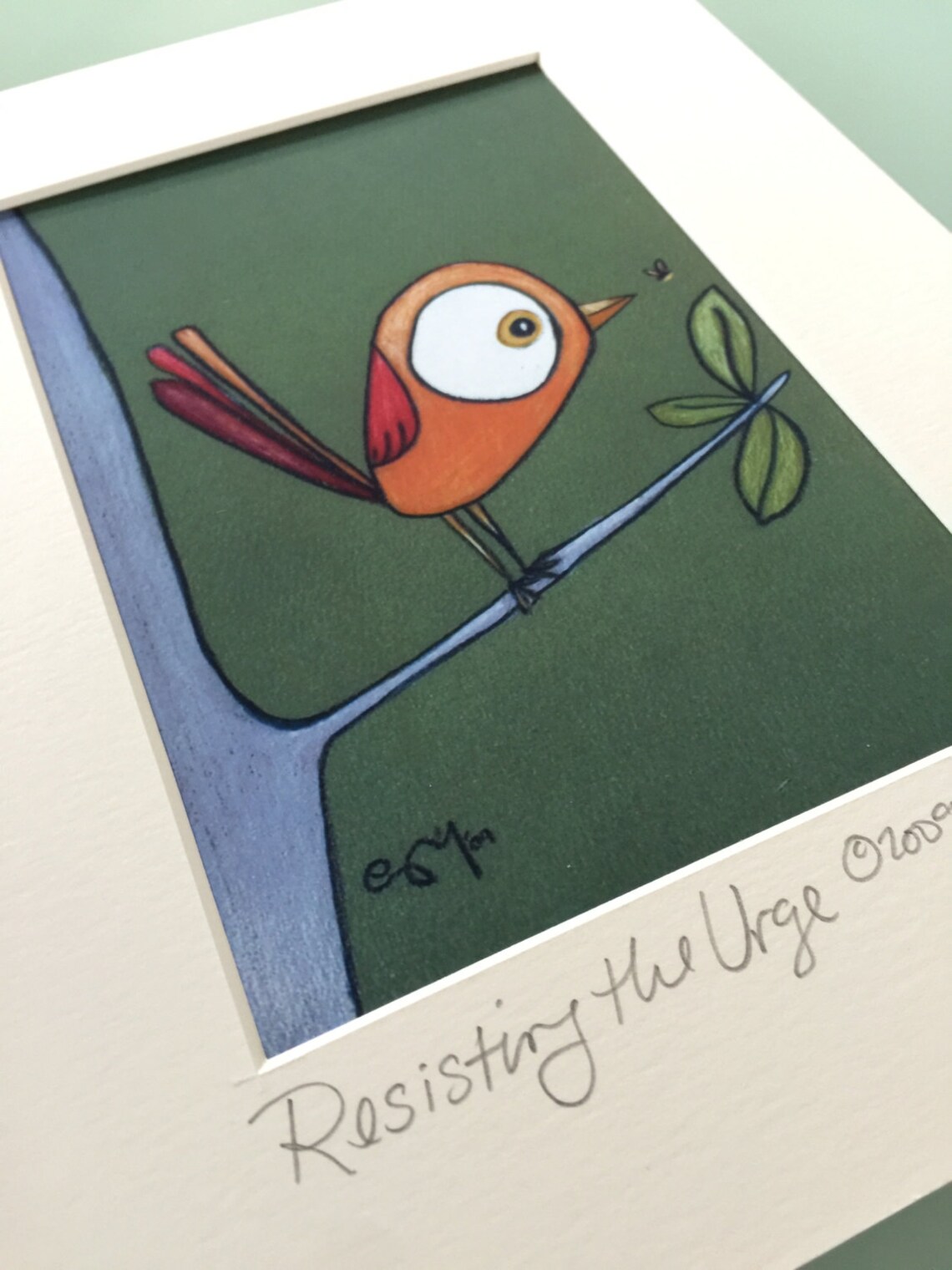 Funny Red Bird Art Print: "resisting the Urge" Signed and Matted 8x10 ...