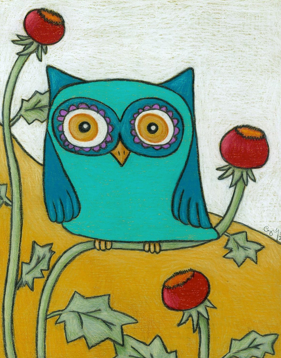 Turquoise Owl Art Print: Poppy, Woodland Animal Decor (8 X 10" Matted ...