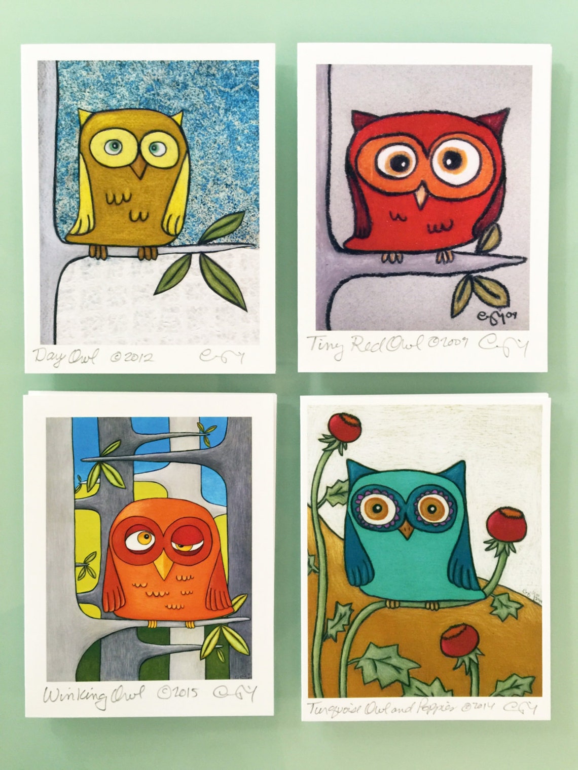 Colorful Owls, Greeting Card Set, Owl Lover Gift, Modern Owl Designs ...