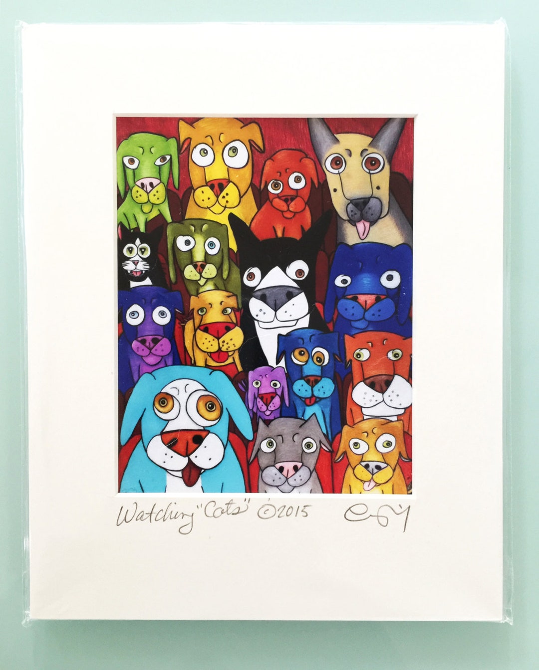 Colorful Dog Art Print, Funny Dog Print, Whimsical Dogs Artwork, Multi ...