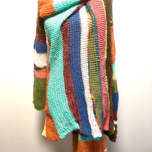 Long Drapey TECHNICOLOR Cardigan Wrap Sweater Knit Cozy Warm Soft Thin ...
