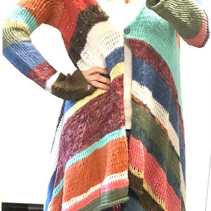 Long Drapey TECHNICOLOR Cardigan Wrap Sweater Knit Cozy Warm Soft Thin ...
