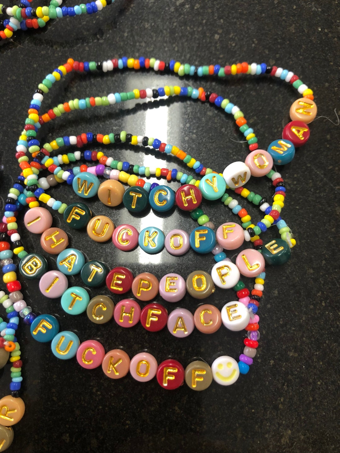 Custom Word Charm Bead Bracelet Friendship Naughty Nice Valentine Multi ...
