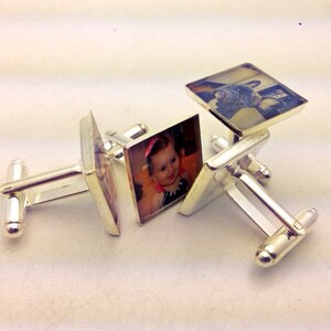 Custom Silver Photo Cuff Links 1 Pair Square or Circle Resin Cufflinks ...