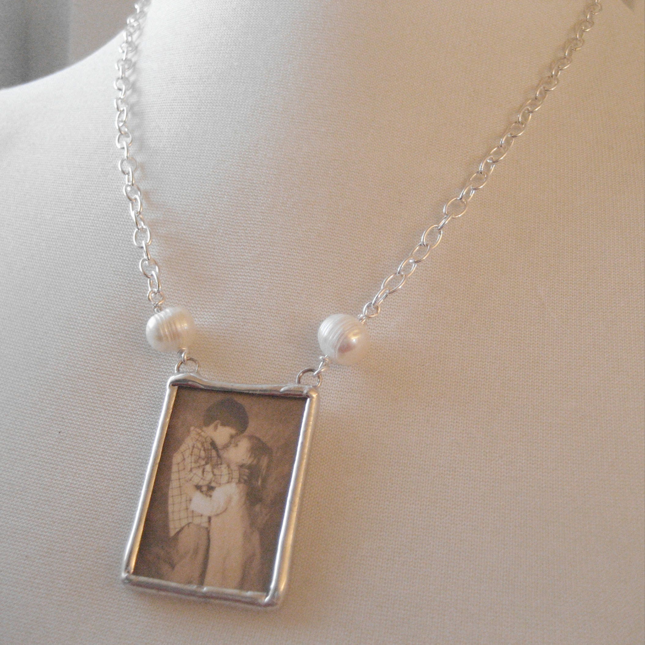 CUSTOM PHOTO Memory Keepsake Necklace Soldered Glass Pendant on Silver ...