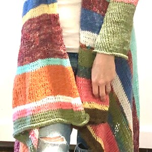 Long Drapey TECHNICOLOR Cardigan Wrap Sweater Knit Cozy Warm Soft Thin ...