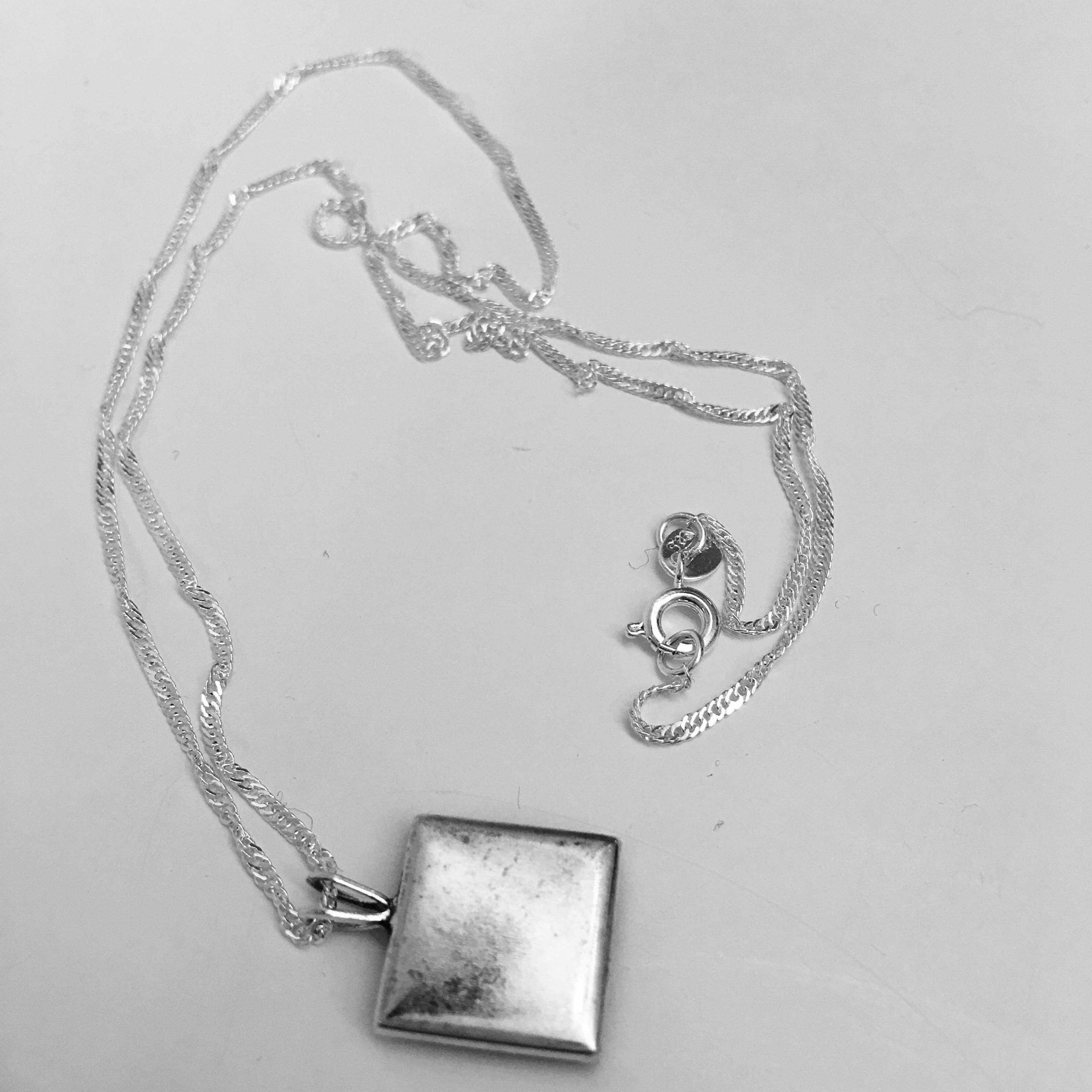 Custom Dainty Silver Square Resin Photo Charm Pendant on 18 Inch Water ...