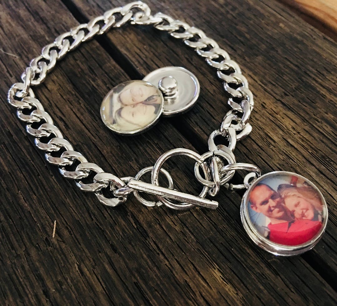 Personalized Photo Snap Charm Silver Link Bracelet Ginger Snap Noosa ...