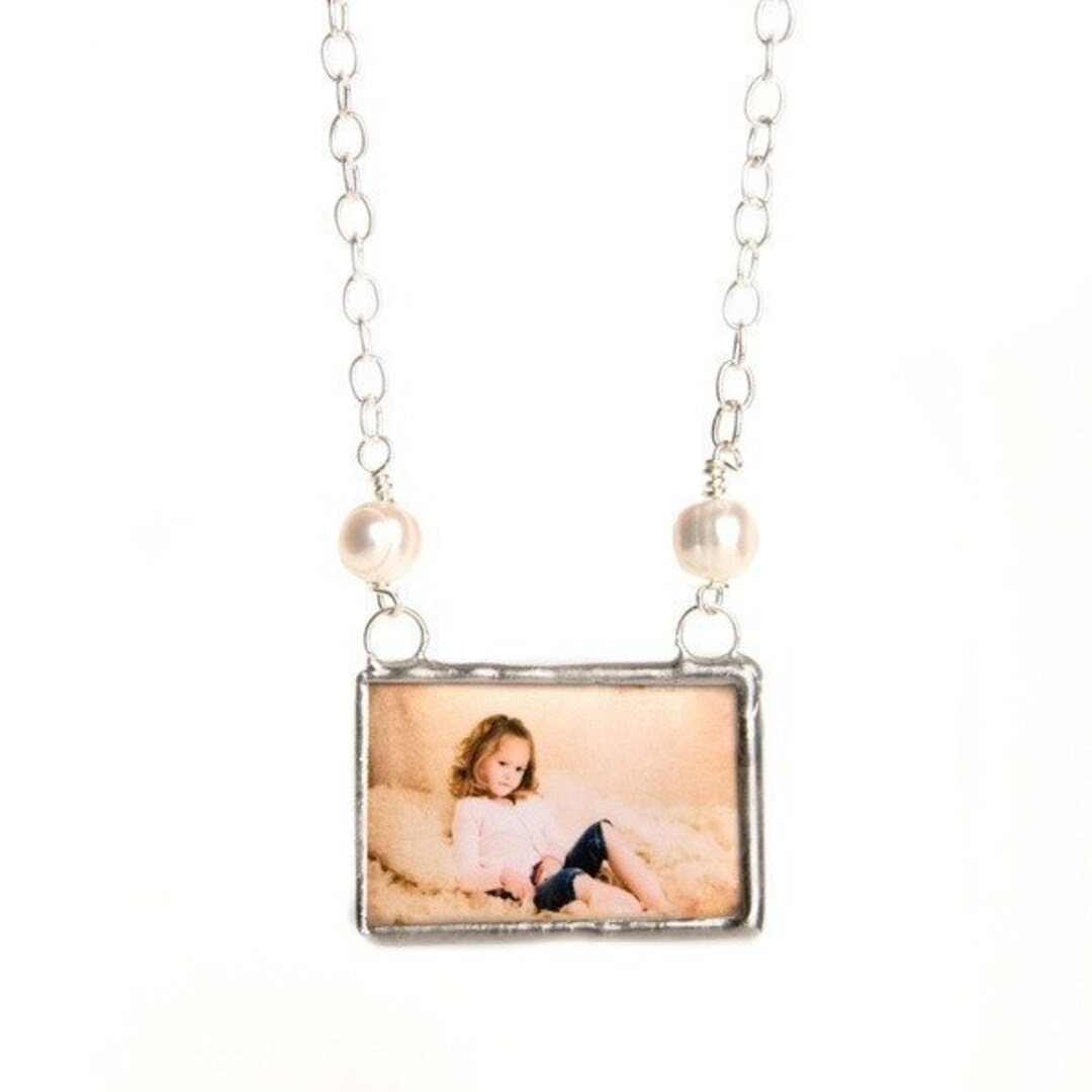 CUSTOM PHOTO Memory Keepsake Necklace Soldered Glass Pendant on Silver ...